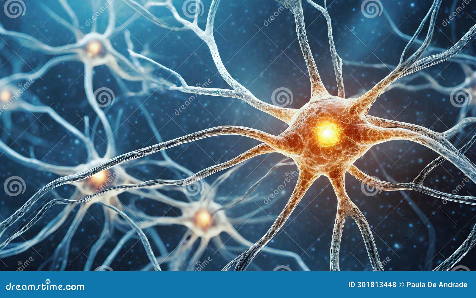 Neuron Cells with Glowing Link Knots Stock Illustration - Illustration ...