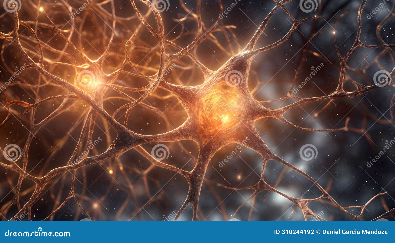 Neuron Cells with Glowing Link Knots. Red Neurons in Brain. Generative ...