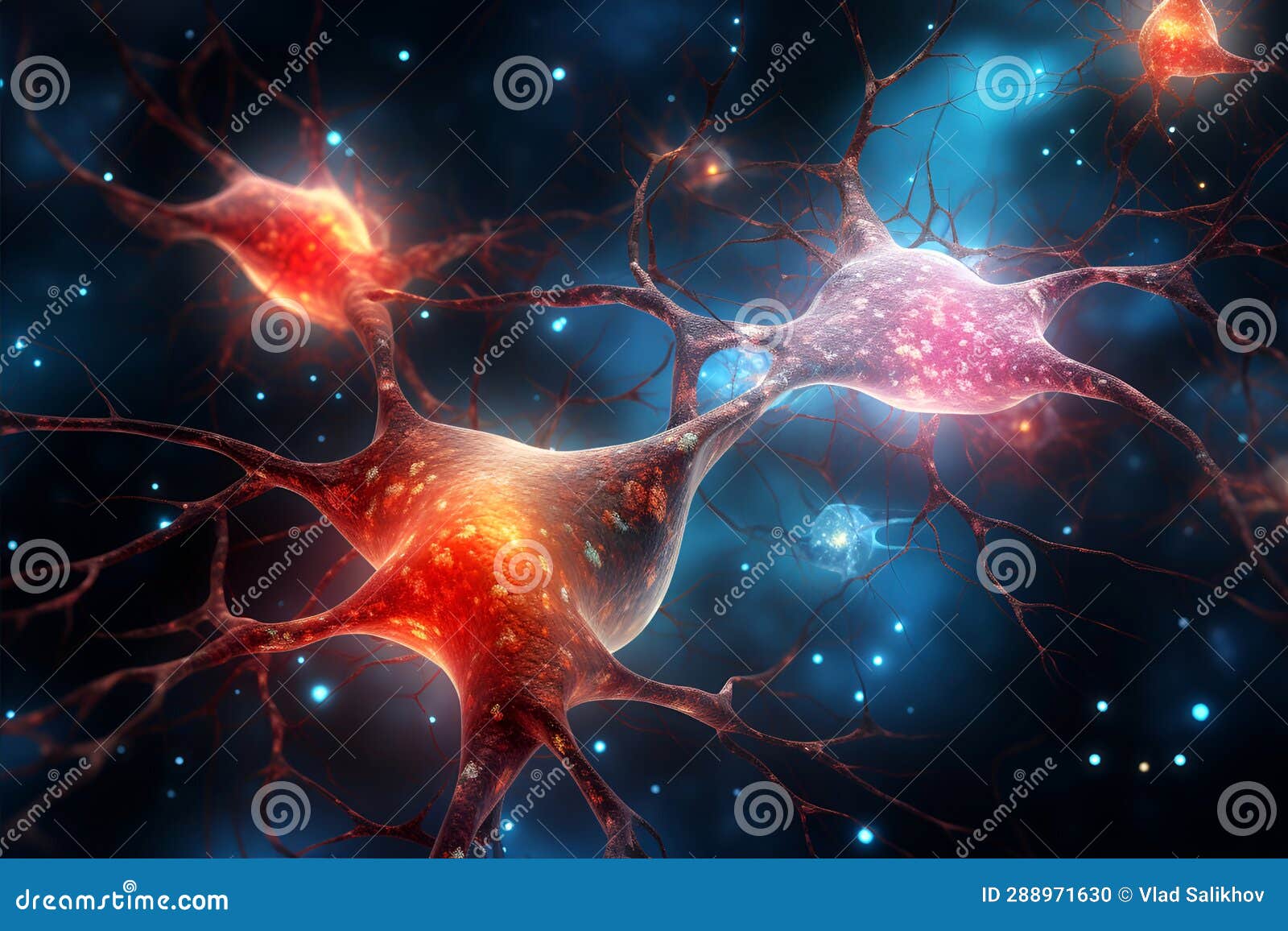 Neuron Cells with Glowing Link Knots, Synapses in Abstract Dark Space ...