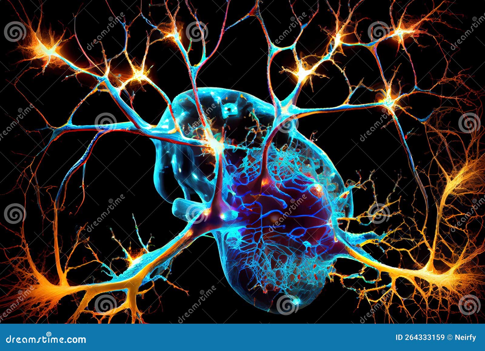 Neuron Cells with Light Impulses Stock Illustration - Illustration of ...