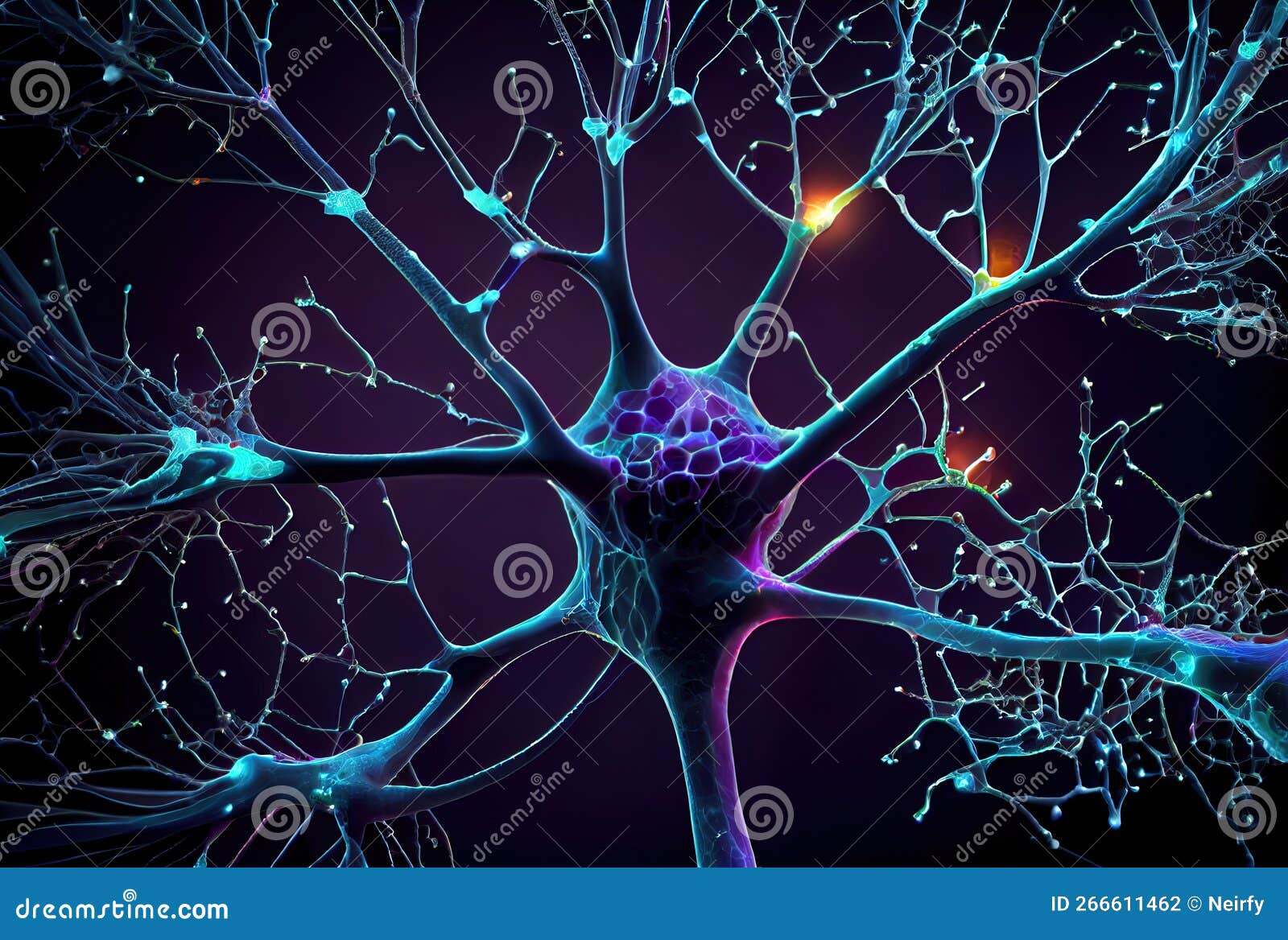 Neuron Cells with Light Impulses Stock Illustration - Illustration of ...