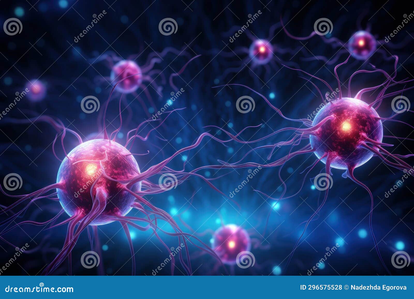 Neuron Close-up View, Signal in the Neural Network Stock Illustration ...