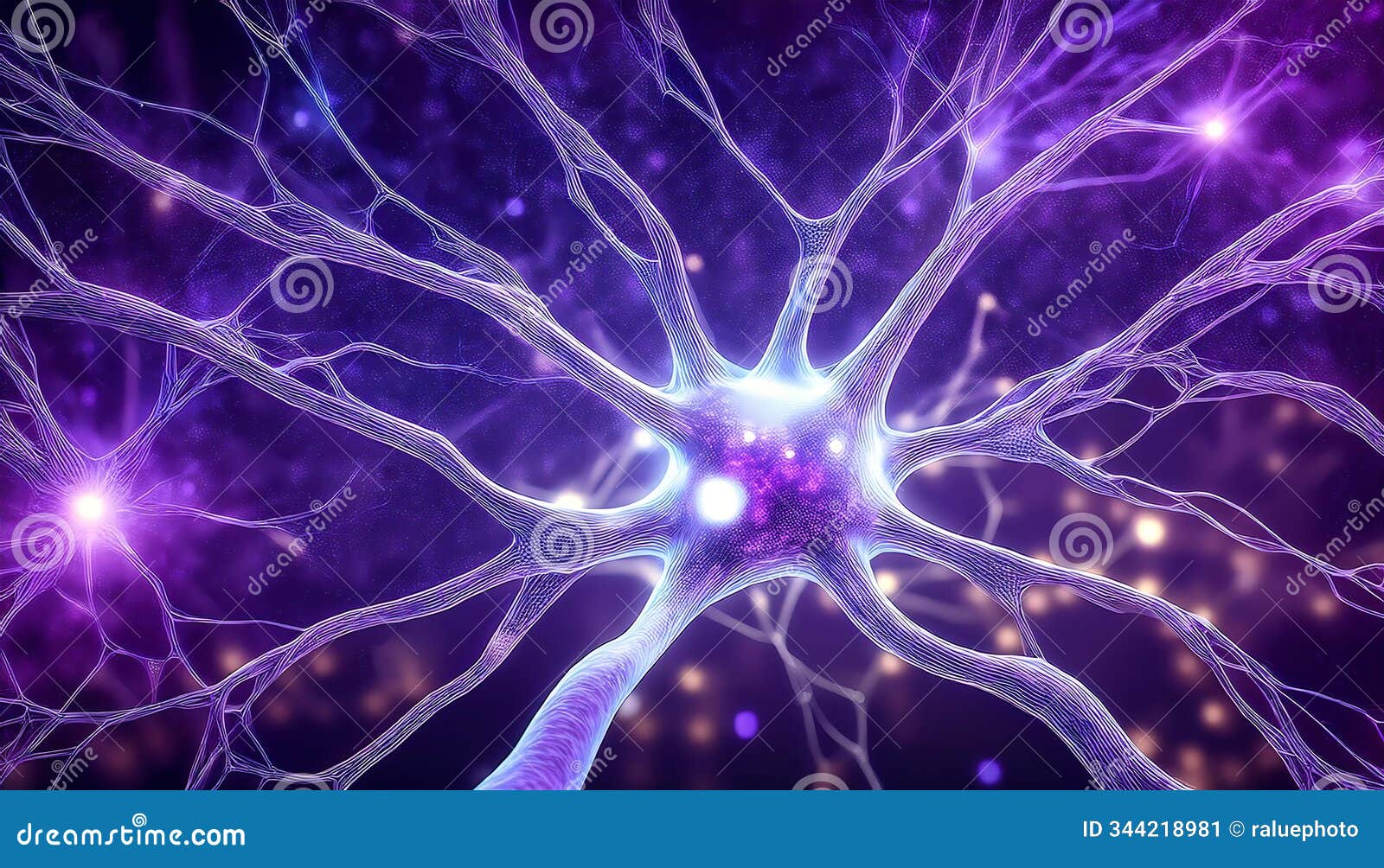 Neuron with Complex Network of Axons and Dendrites, Glowing Purple and ...