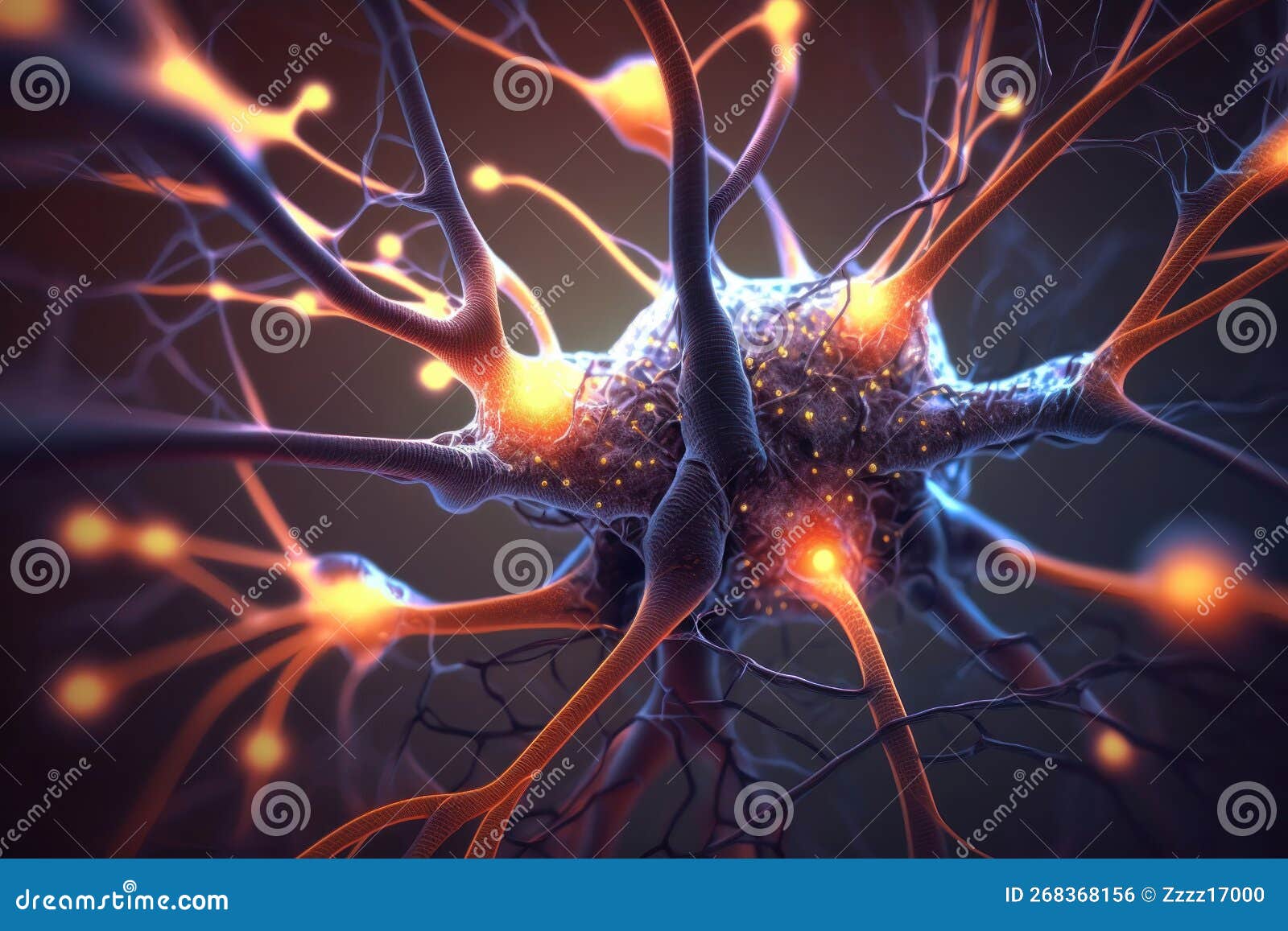 Neuron with Electric Activity. Generative AI Stock Illustration ...