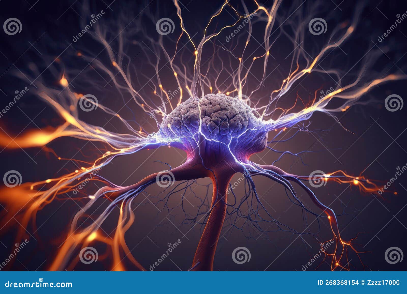 Neuron with Electric Activity. Generative AI Stock Illustration ...