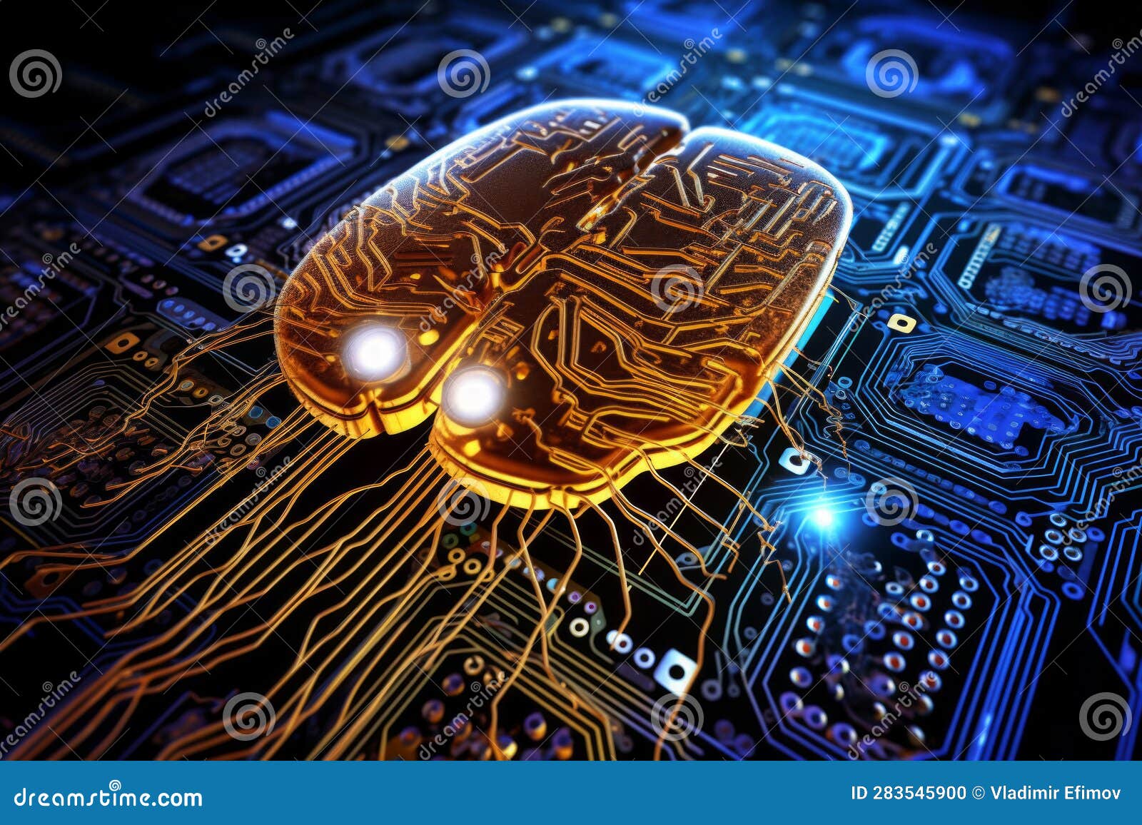 Neuron Human Brain on Electronic Circuit Board at Tech Stock Photo ...