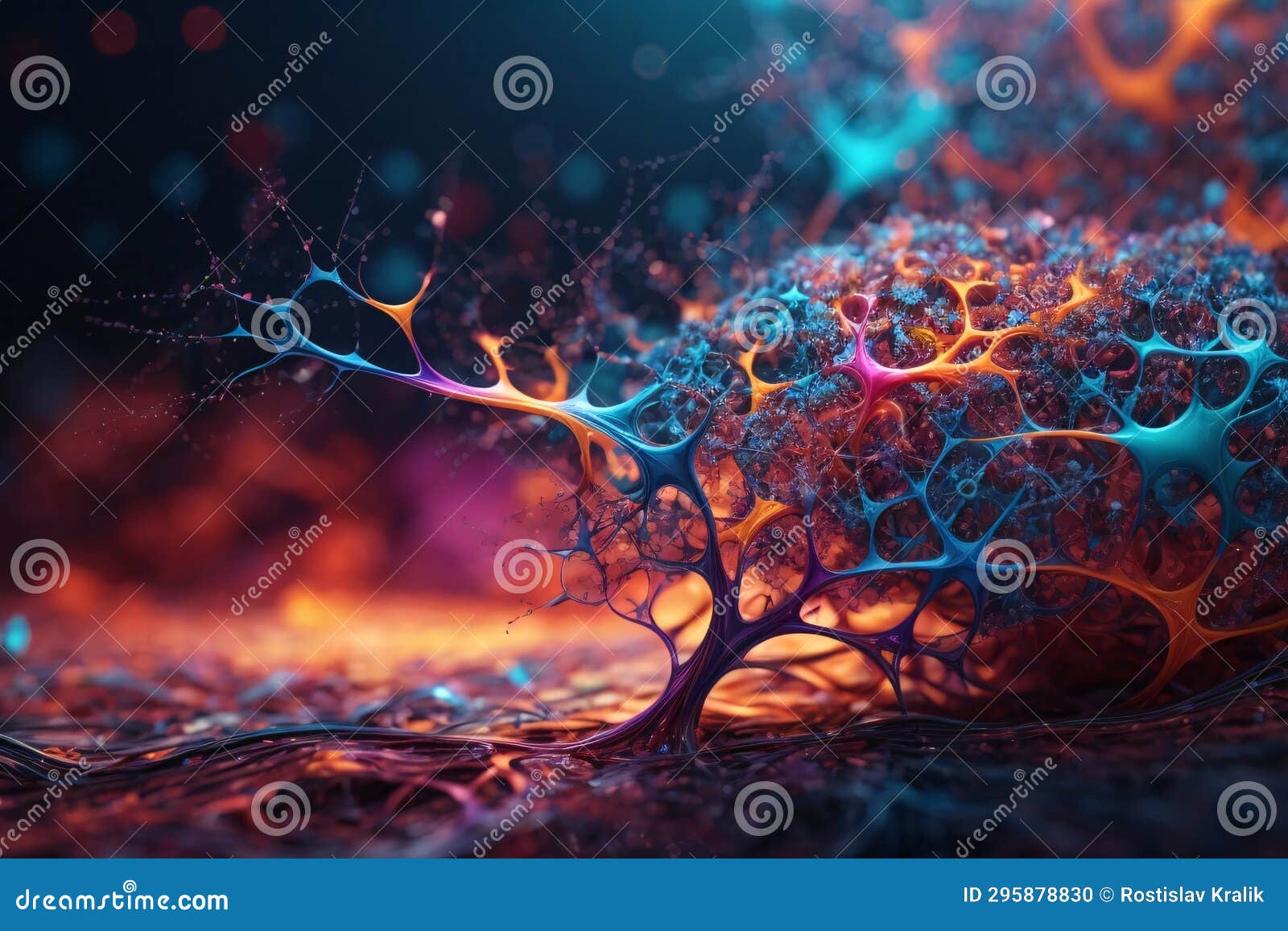 A Neuron Net Inside of Brain, Shimmering with a Vibrant Rainbow of ...
