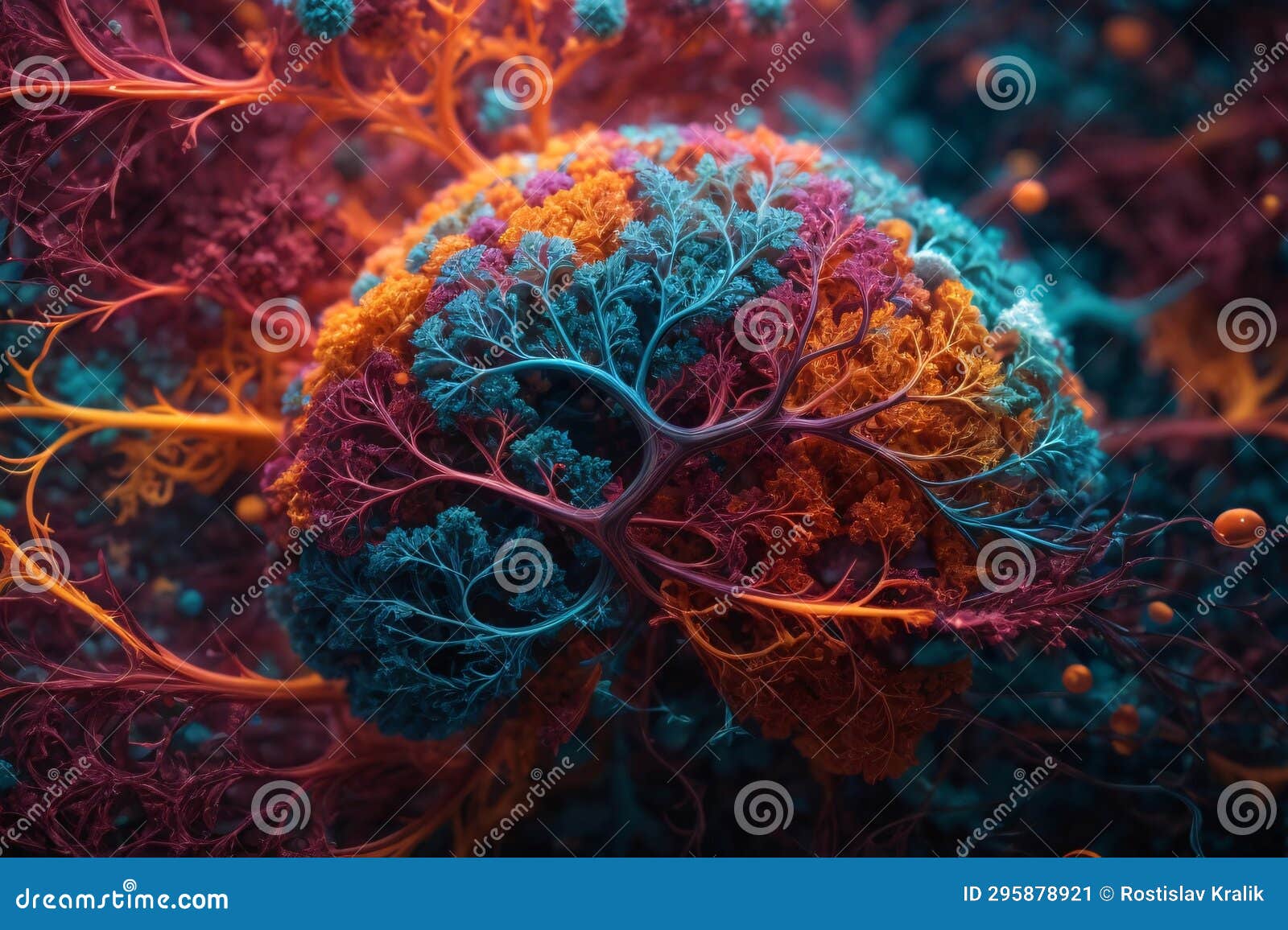 A Neuron Net Inside of Brain, Shimmering with a Vibrant Rainbow of ...