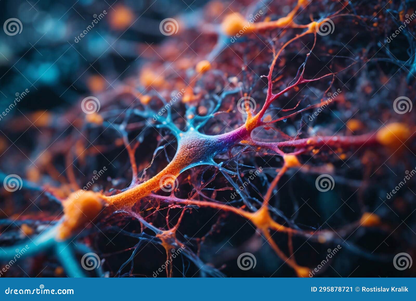 A Neuron Net Inside of Brain, Shimmering with a Vibrant Rainbow of ...