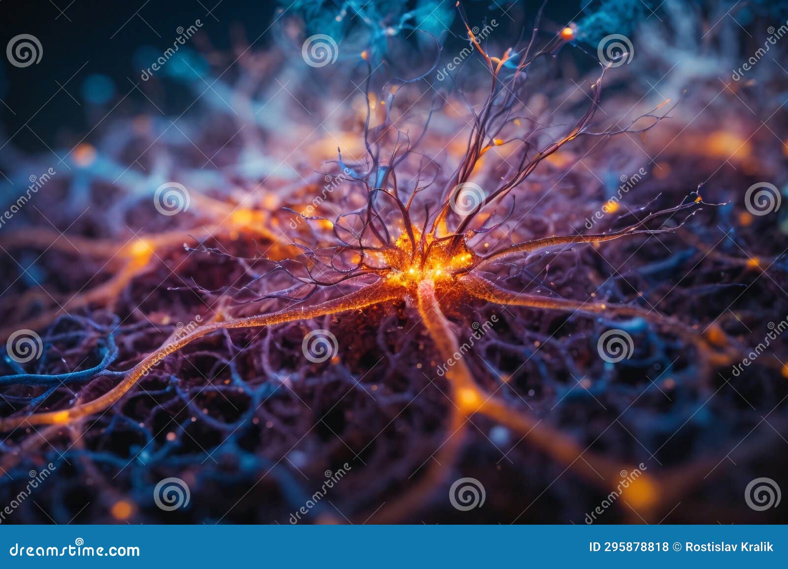 A Neuron Net Inside of Brain, Shimmering with a Vibrant Rainbow of ...