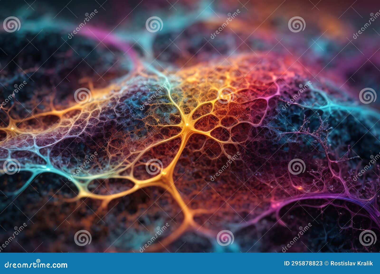 A Neuron Net Inside of Brain, Shimmering with a Vibrant Rainbow of ...