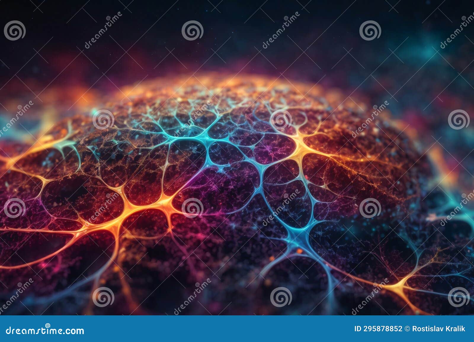 A Neuron Net Inside of Brain, Shimmering with a Vibrant Rainbow of ...