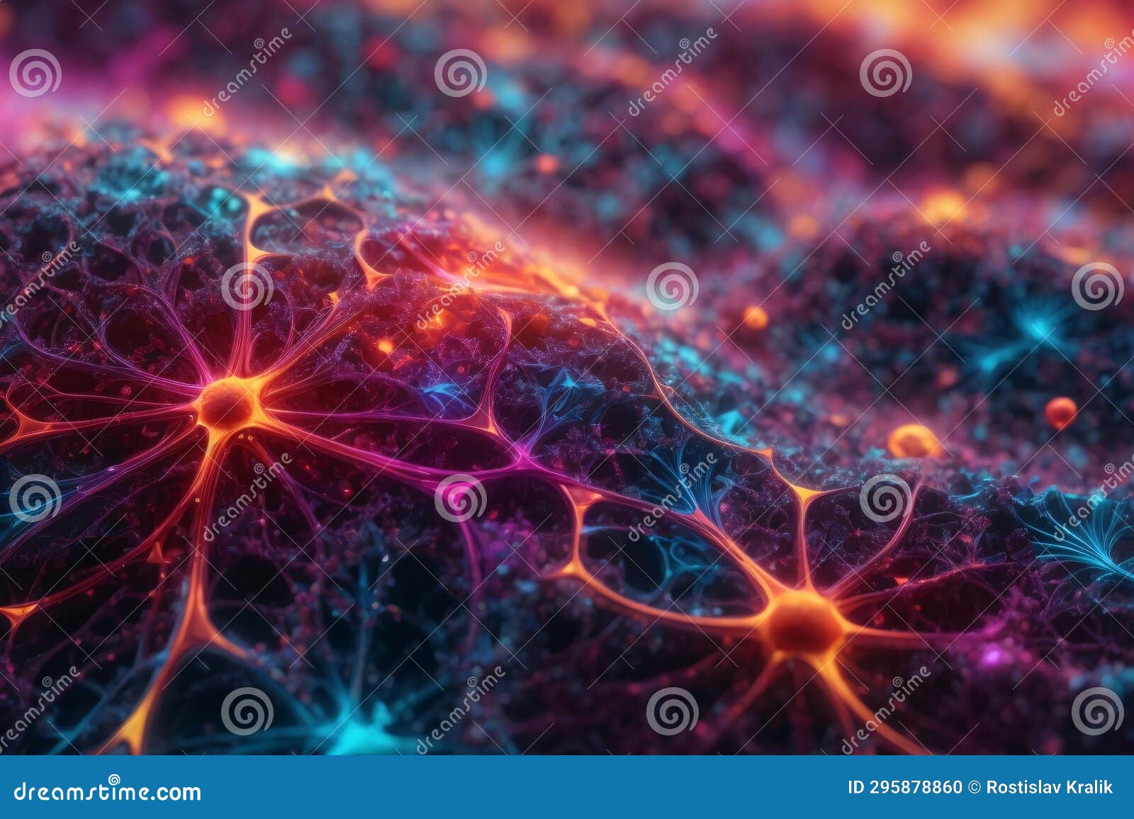 A Neuron Net Inside of Brain, Shimmering with a Vibrant Rainbow of ...