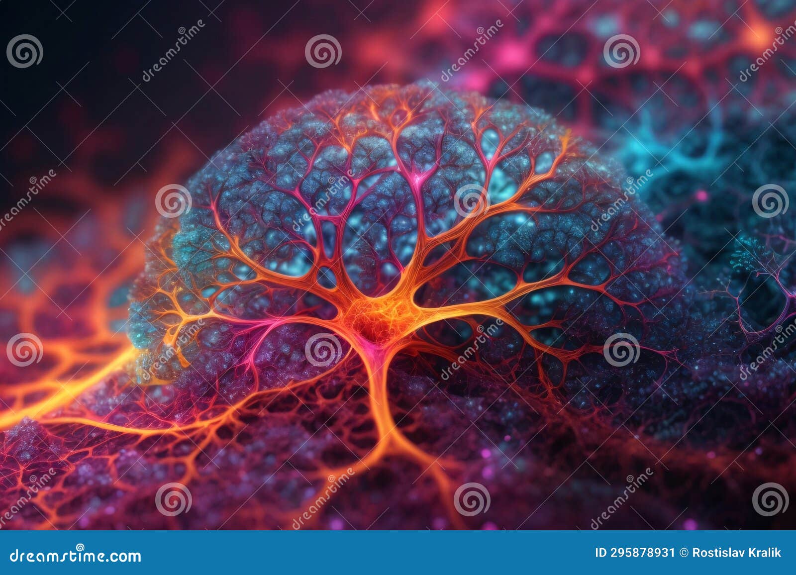 A Neuron Net Inside of Brain, Shimmering with a Vibrant Rainbow of ...