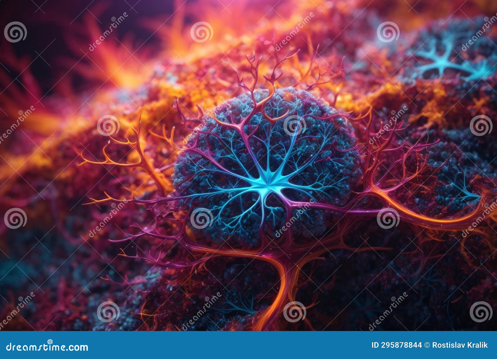 A Neuron Net Inside of Brain, Shimmering with a Vibrant Rainbow of ...