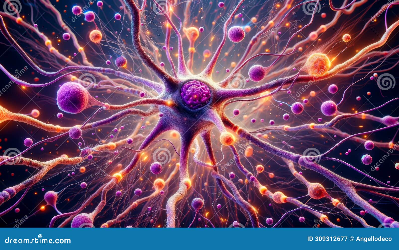 Neuron Network with Synaptic Activity Stock Illustration - Illustration ...