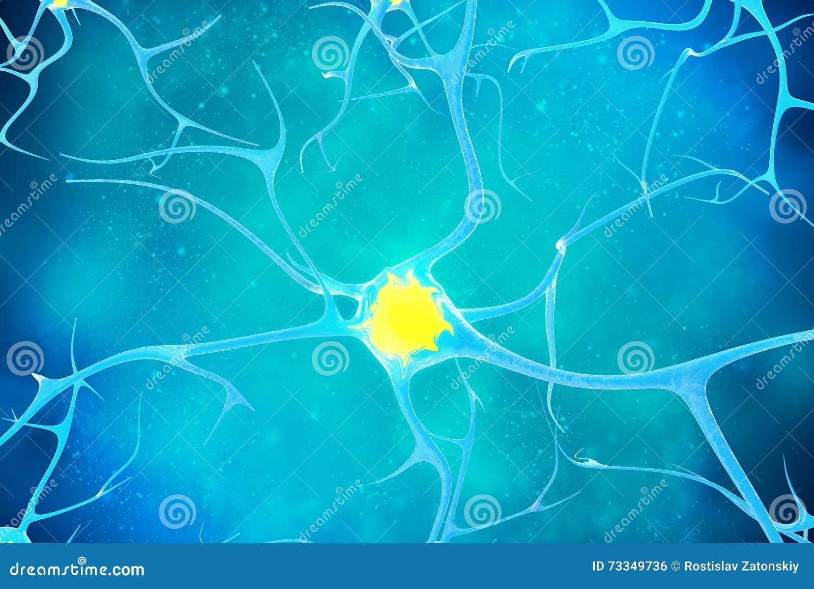 Neuron with Yellow Nucleus Inside. 3d Illustration of a High Quality ...