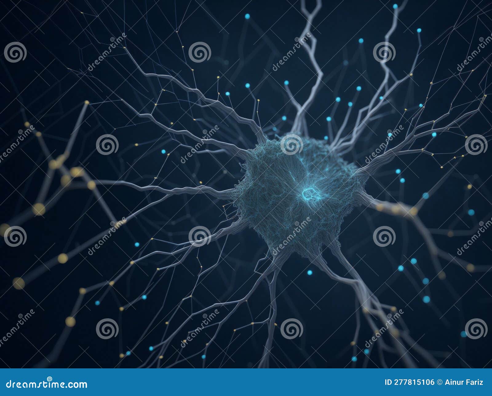 Neuronal Network with Electrical Activity of Neuron Cells 3D Rendering ...