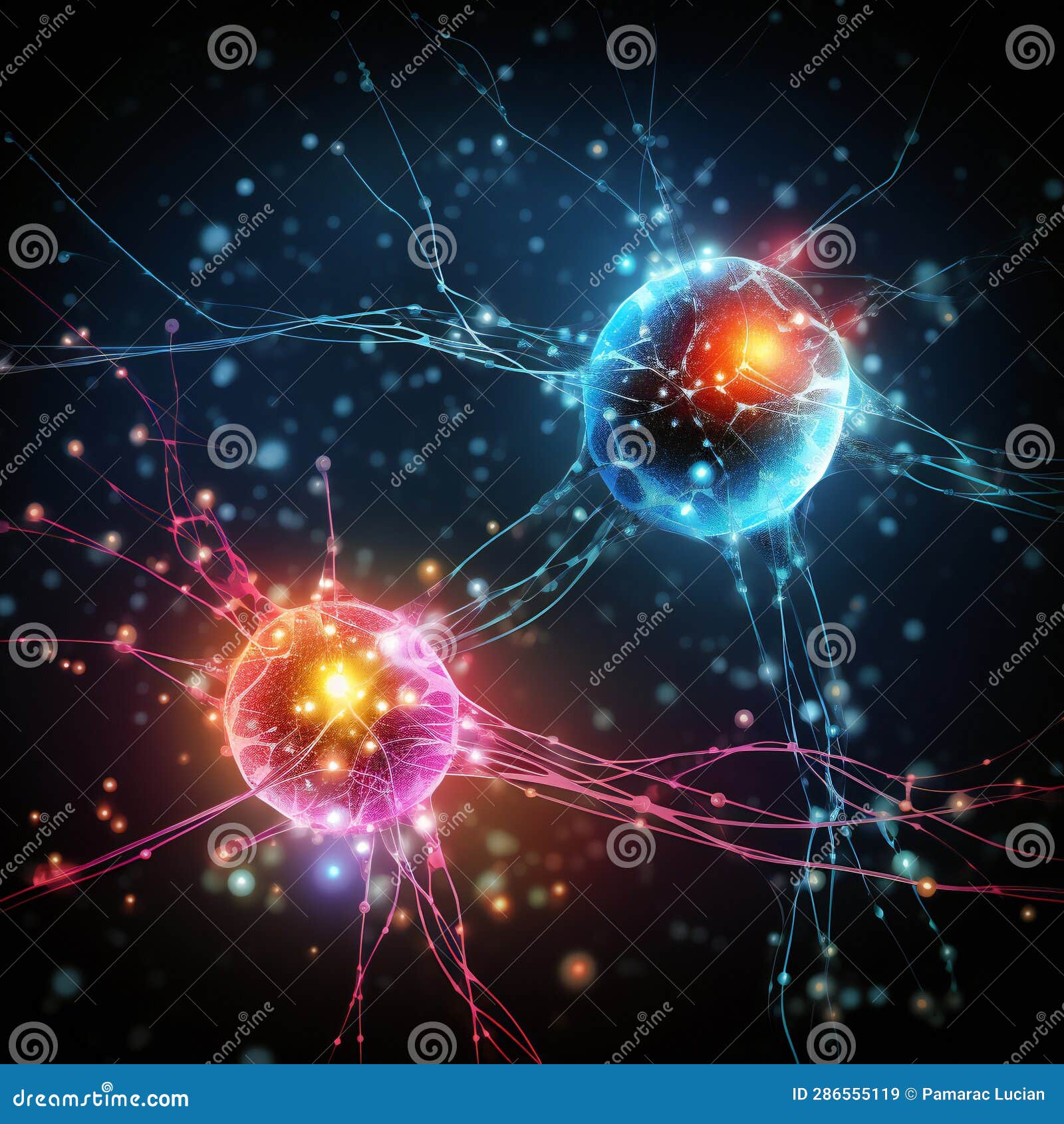 Neuronal Network with Electrical Activity of Neuron Cells Illustration ...