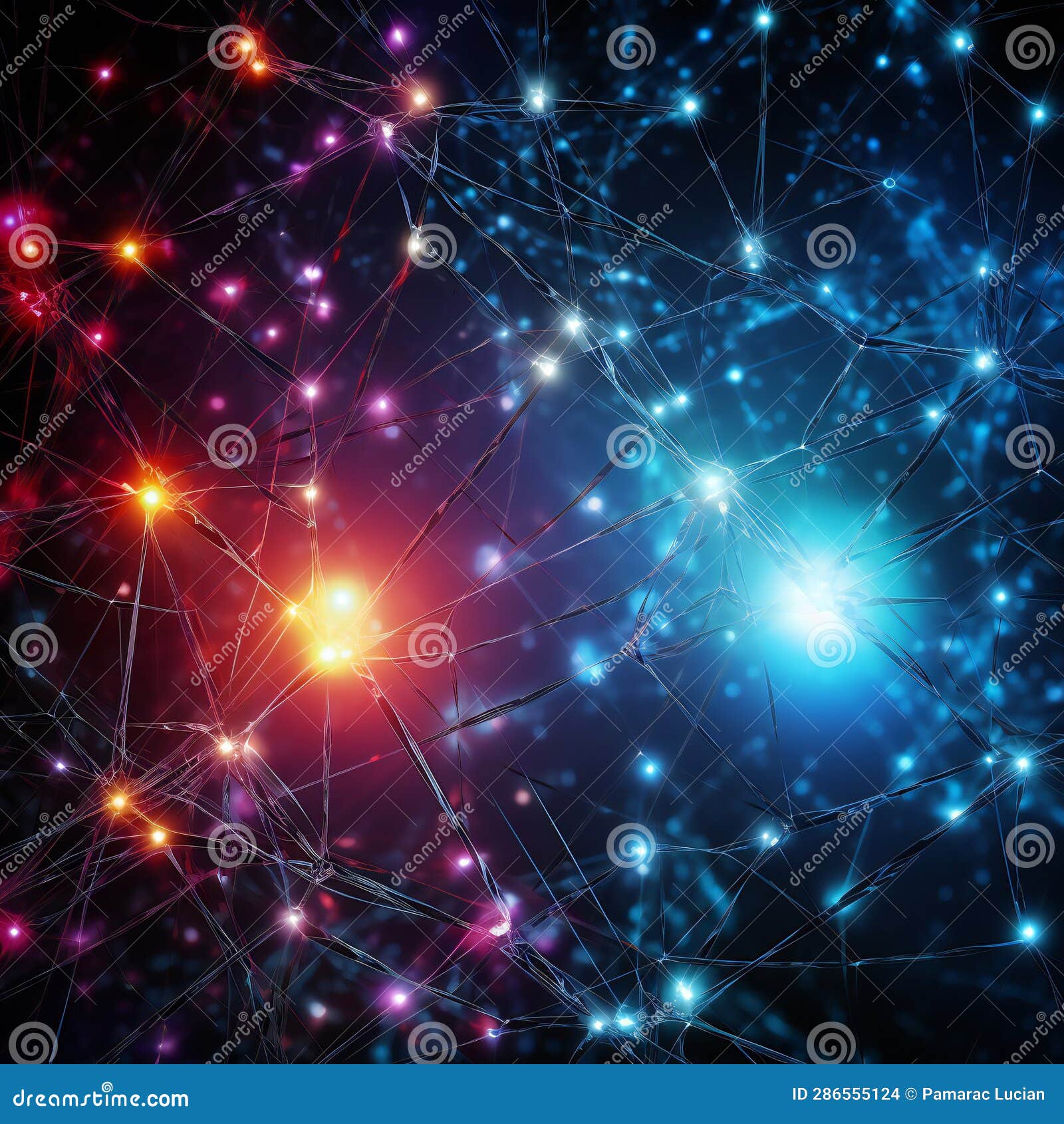 Neuronal Network with Electrical Activity of Neuron Cells Illustration ...