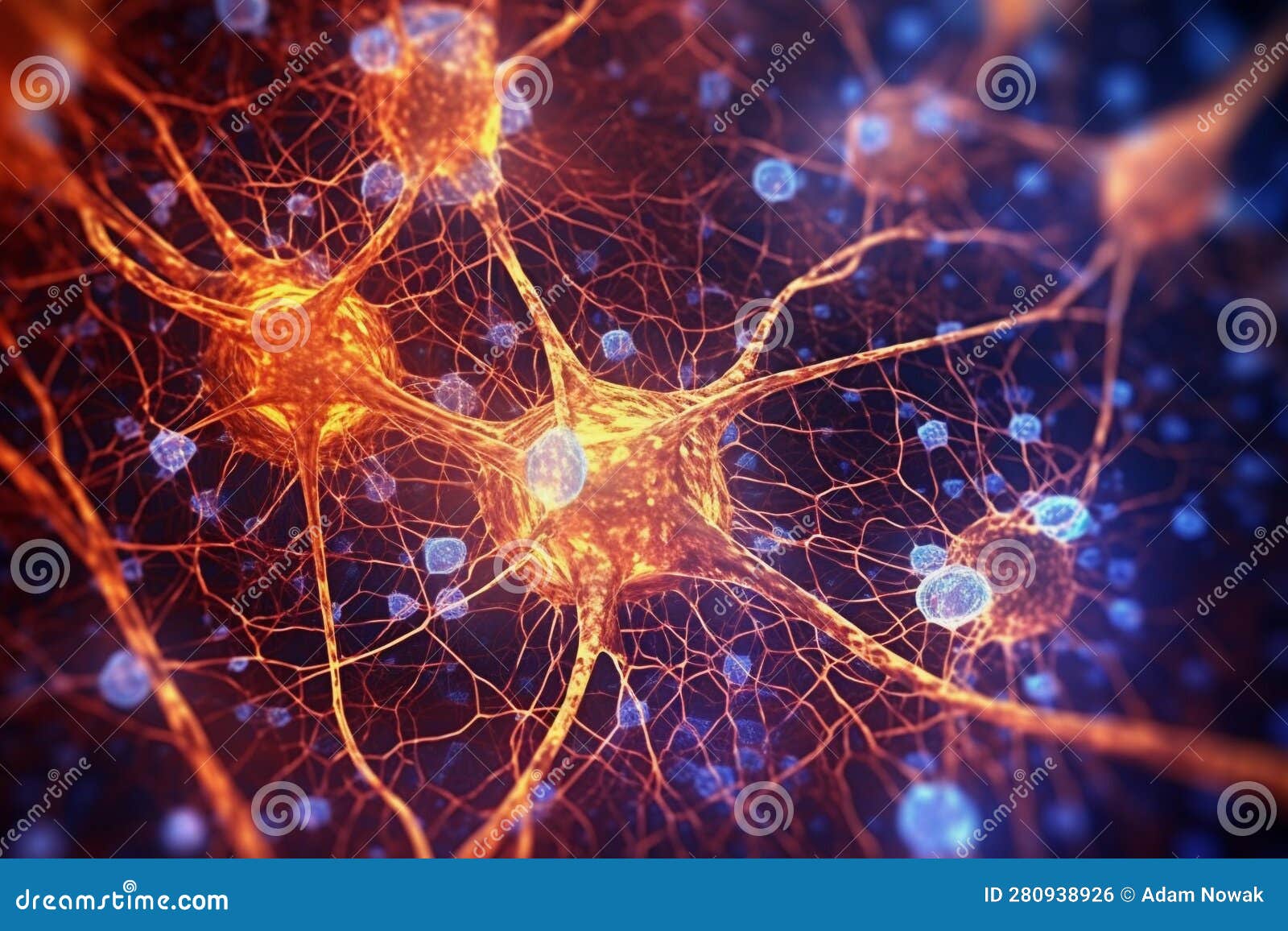 Neuronal Networks in the Brain, Active Nerve Cells, 3D Illustration ...