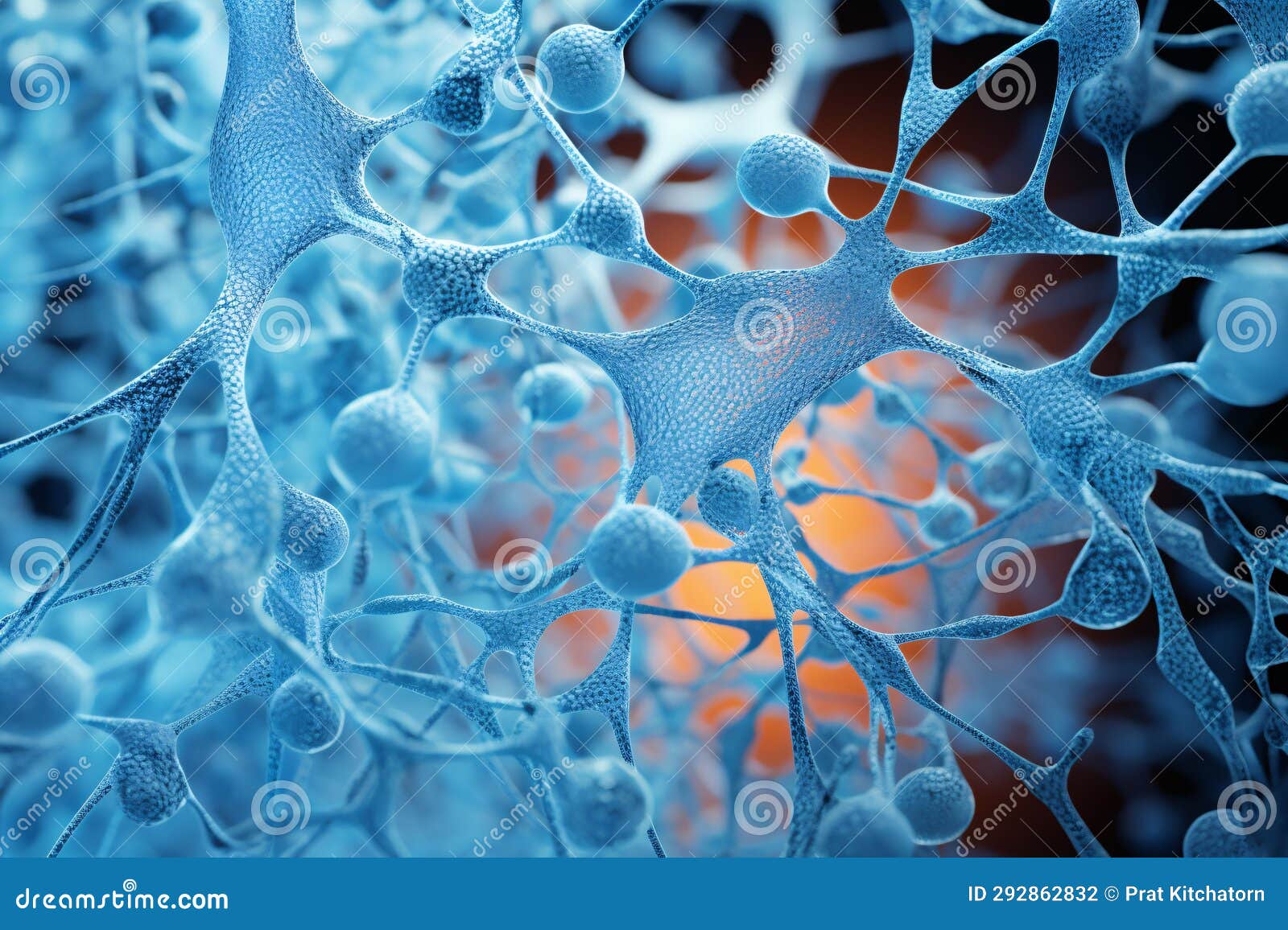 Neuronal Structure With An Orange Synapse On Black Background Royalty ...