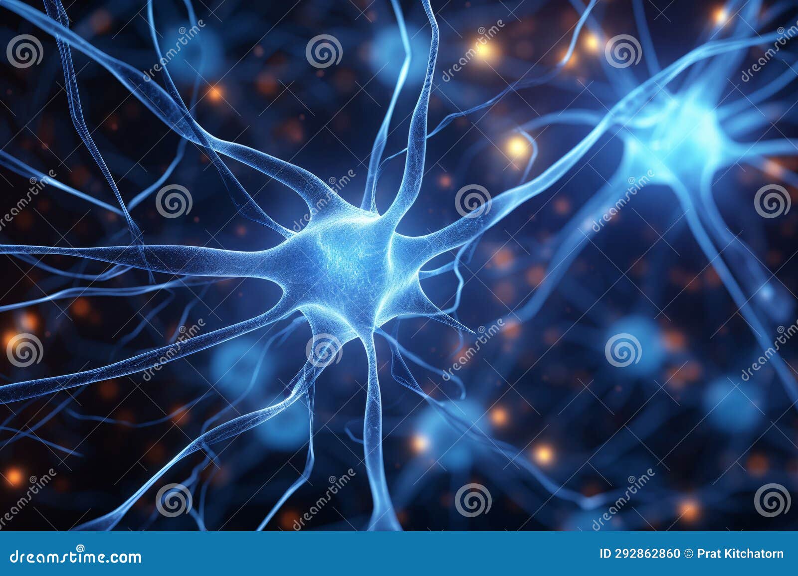 Neuronal Structure With An Orange Synapse On Black Background Royalty ...