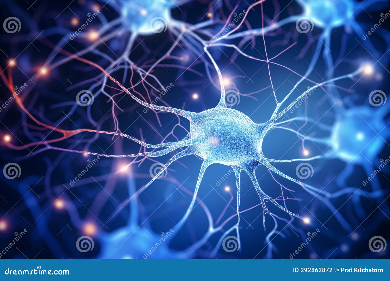 Neuronal Structure With An Orange Synapse On Black Background Royalty ...