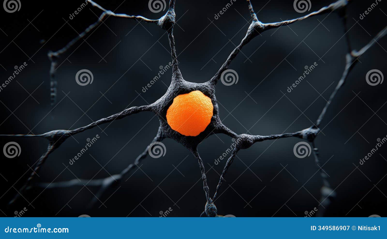 Neuronal Structure With An Orange Synapse On Black Background Royalty ...