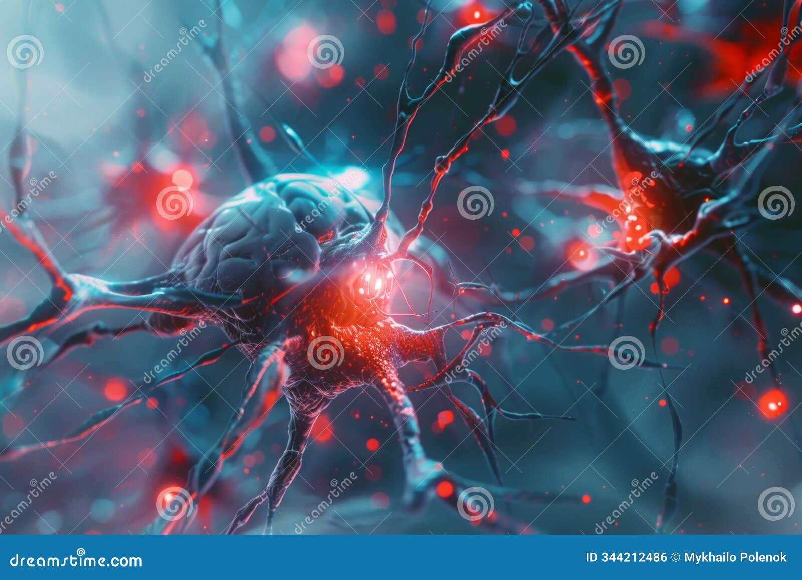 Neurons Abstract Background. Connections of Nerves in Microscope View ...