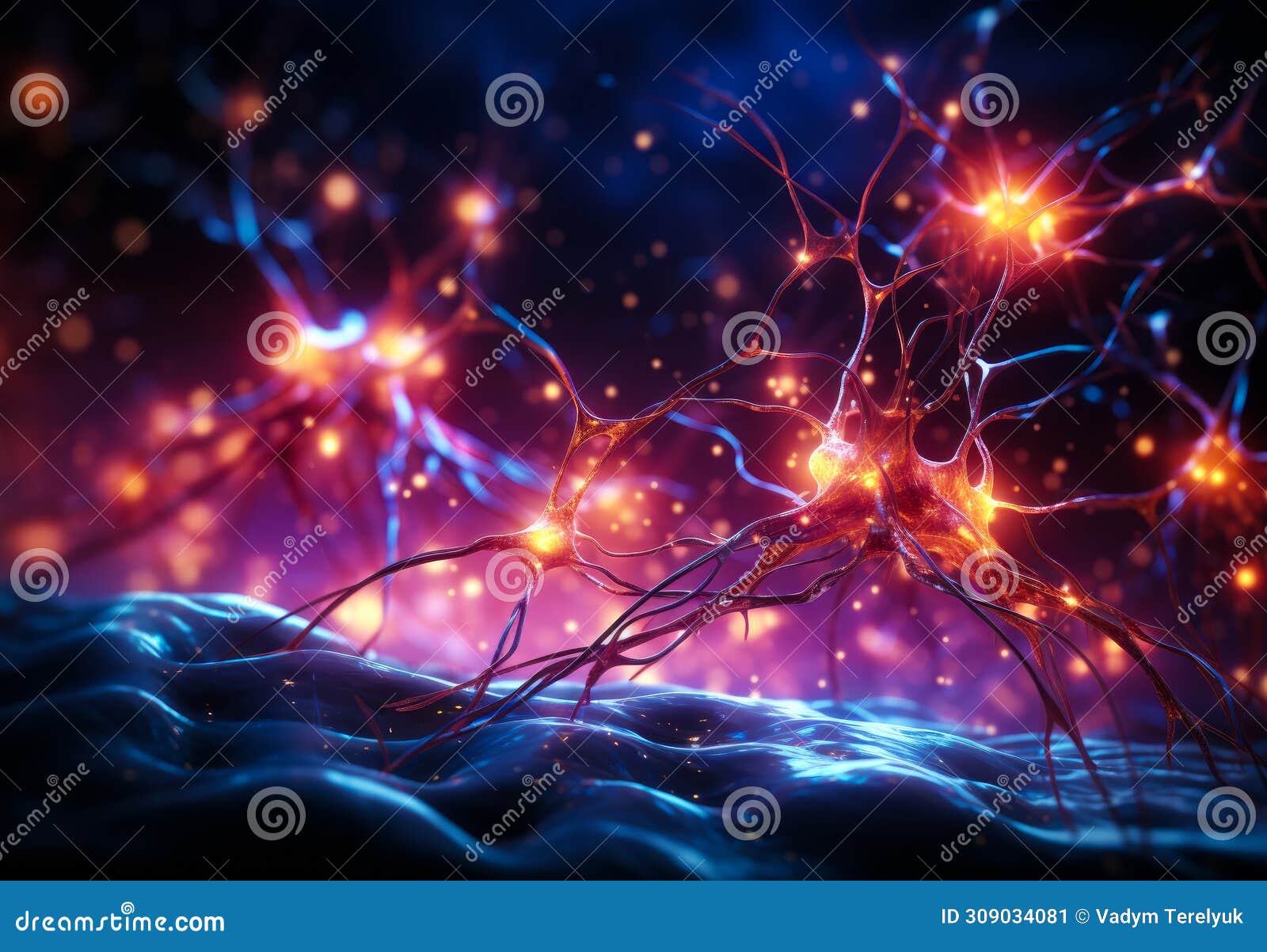 Neurons in the Brain on Blue Background with Light Effects Stock Image ...