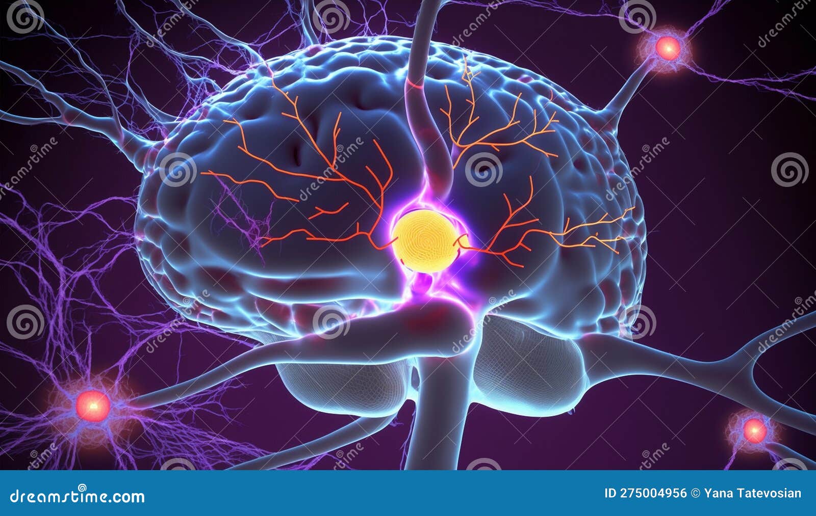 Neurons in the Brain with Focus Effect. Generative AI, Stock ...