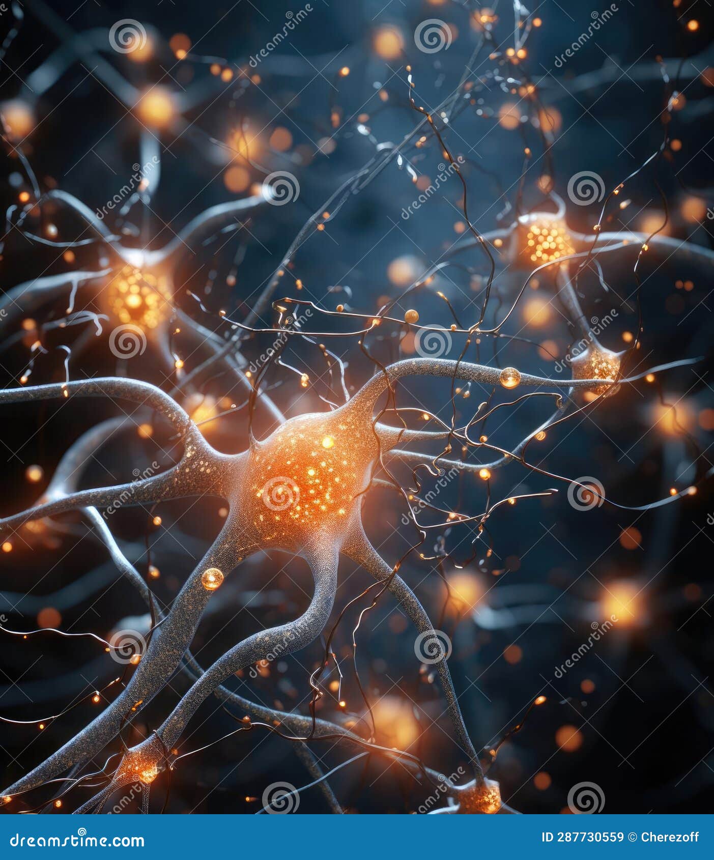 Neurons in the brain stock illustration. Illustration of neuron - 287730559