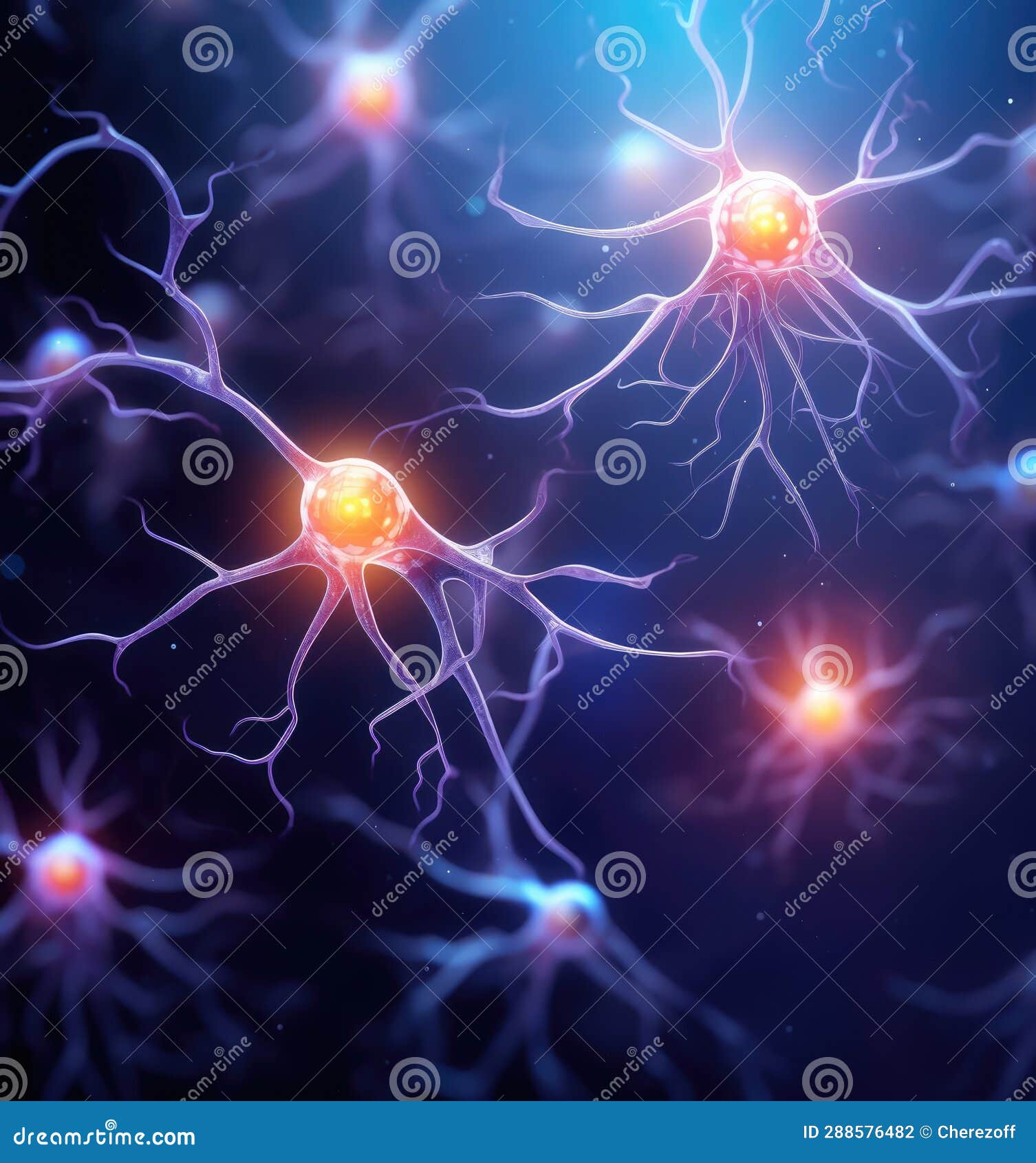 Neurons in the brain stock illustration. Illustration of impulses ...