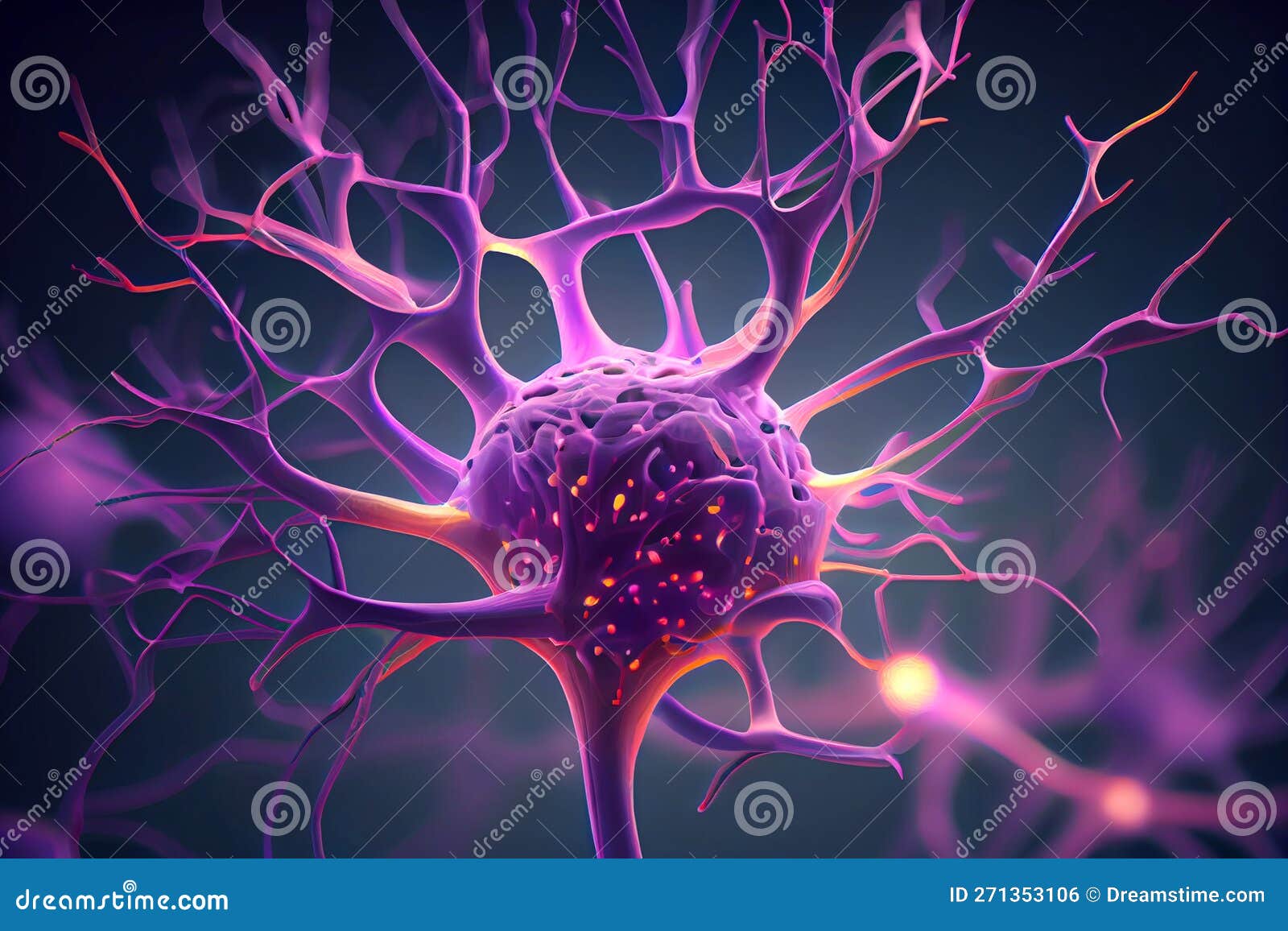 Neurons Cells Close Up 3d Render. Synapses And Axones Transmitting ...