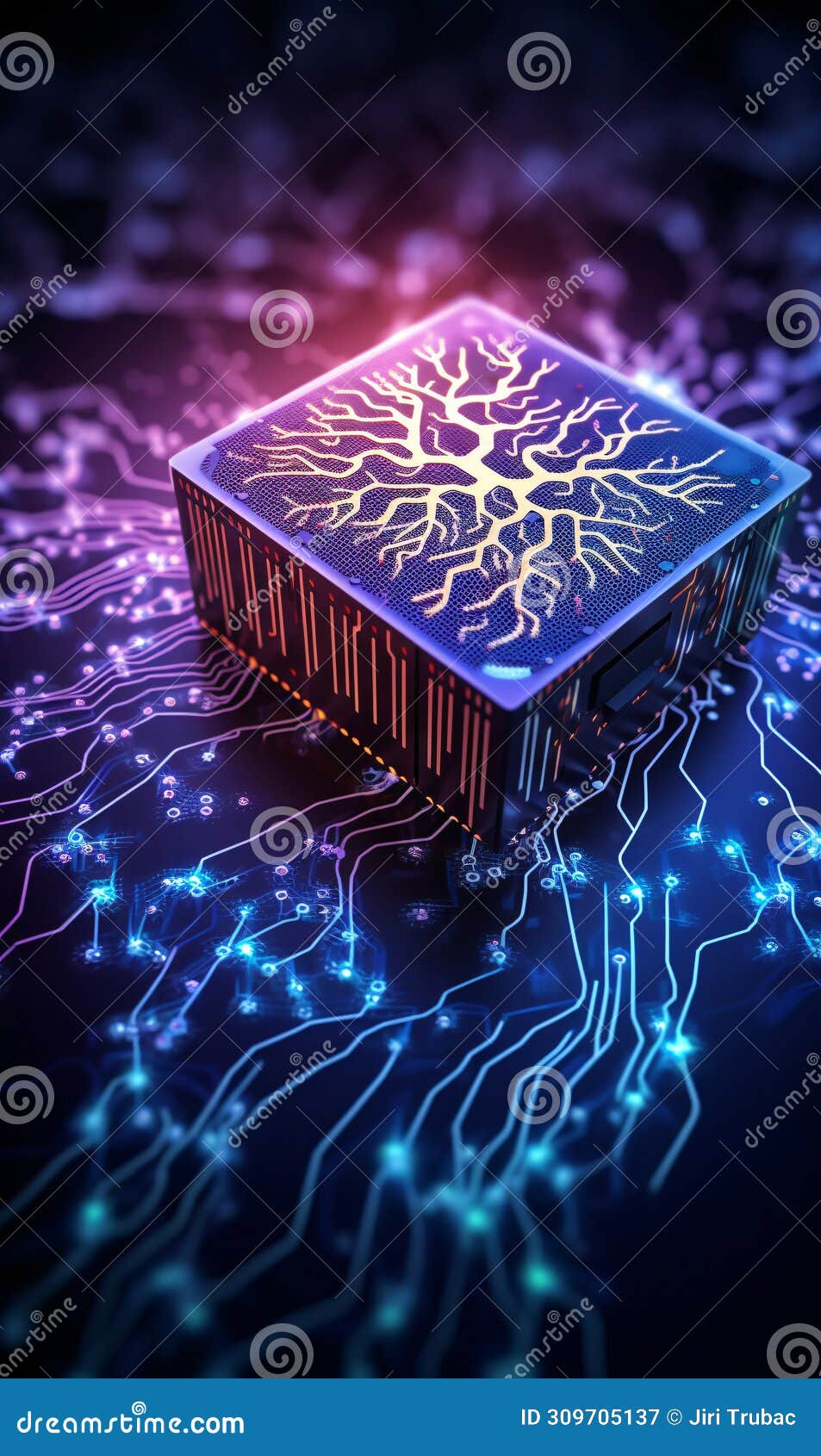 Neurons Cells Concept Combination To Computer Cpu. Deep Learning ...