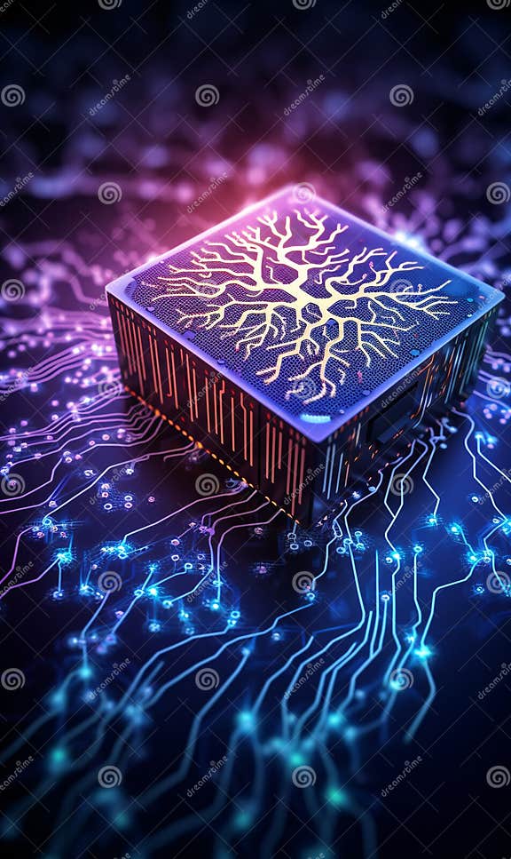 Neurons Cells Concept Combination To Computer Cpu. Deep Learning ...