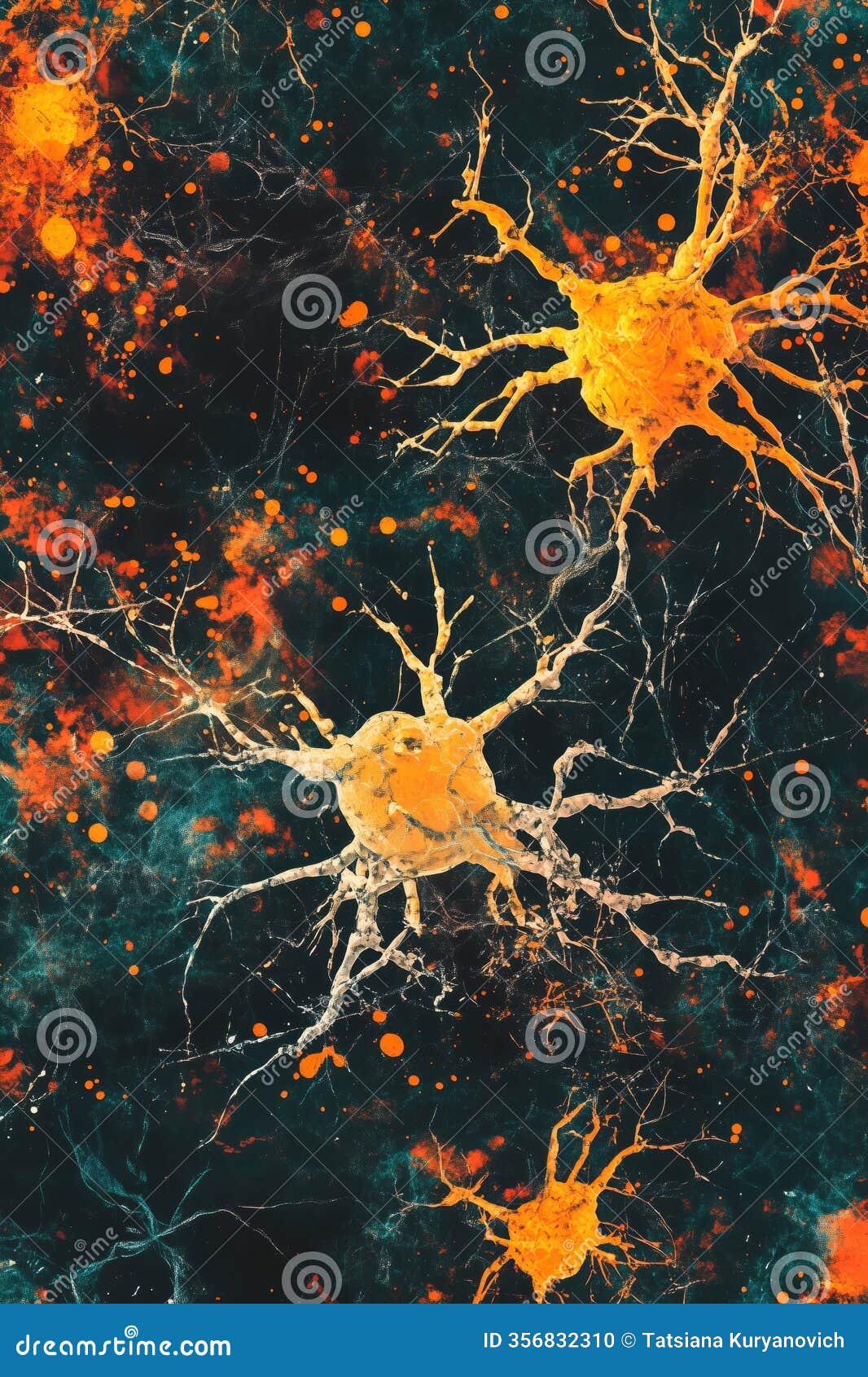 Neurons with Dendrites and Axons in Vibrant Colors, Abstract ...