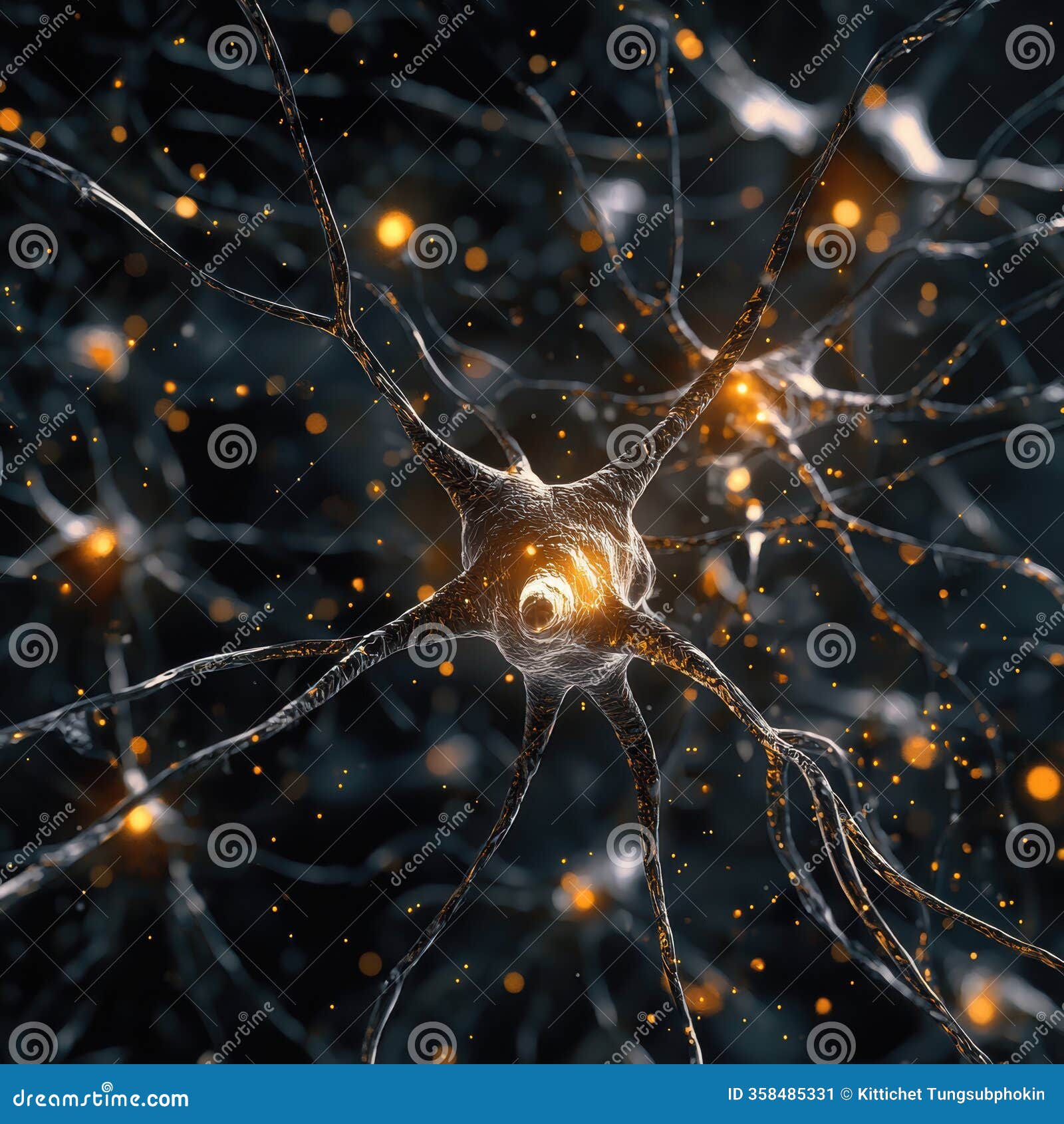Neurons with Glowing Light Representing Neural Activity in a Scientific ...