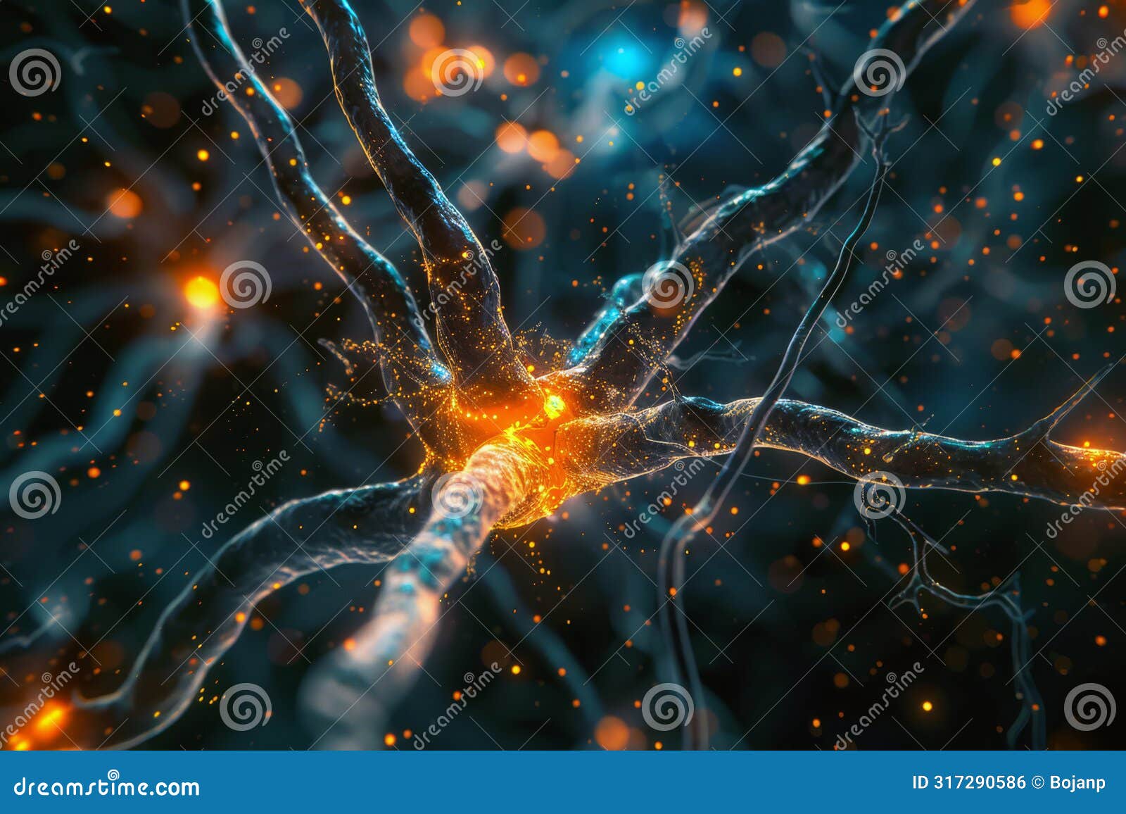 Close Up Neurons in the Human Brain Stock Illustration - Illustration ...