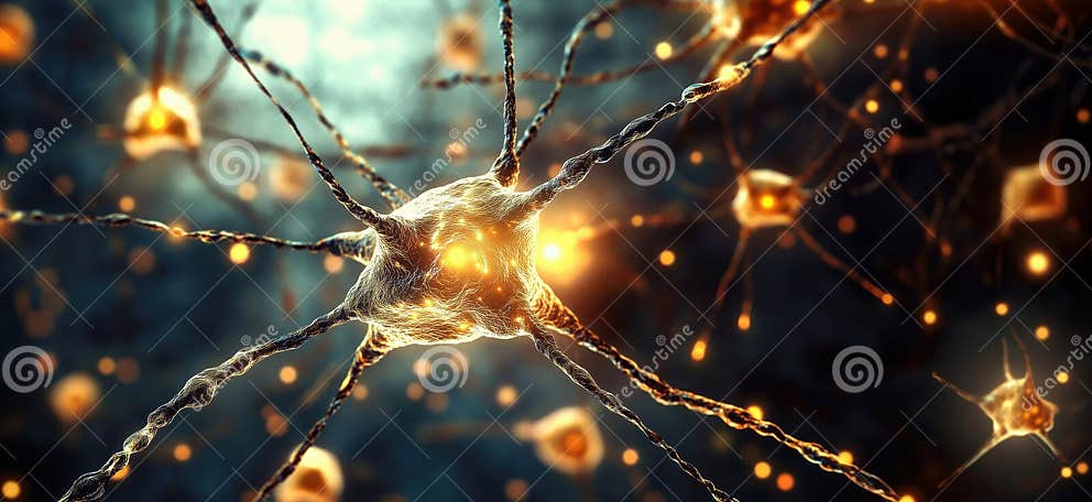 Neurons Interconnected in Neural Network, Glowing Synapses, Intricate ...
