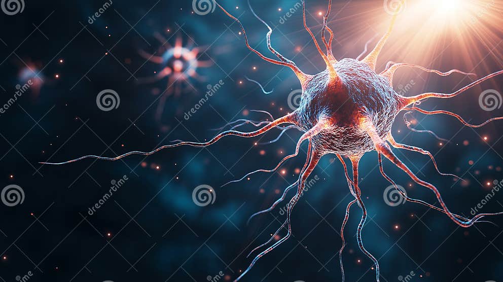 Neurons with Intricate Structures on Dark Blue Background Illuminated ...