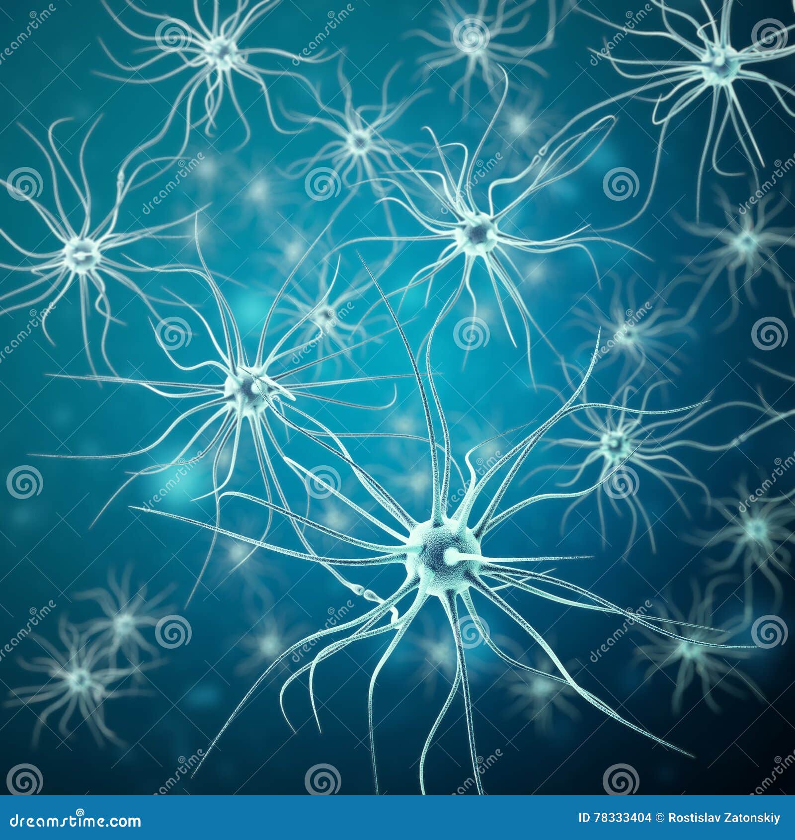 Neurons Transmission Signals in the Head on Blue Background. Synapse ...
