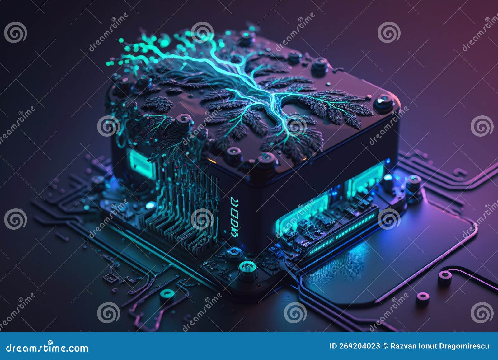 Neuroprocessor. an Abstract 3D Illustration of a Chip Processor with ...