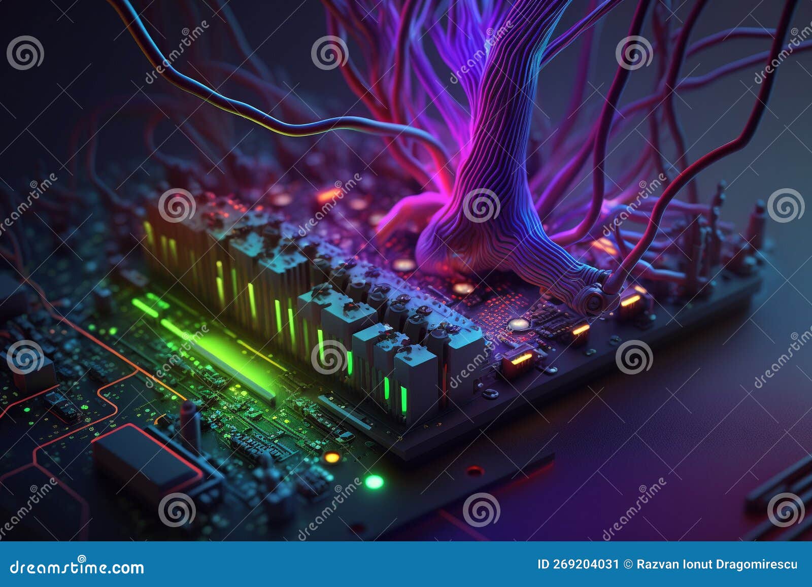 Neuroprocessor. an Abstract 3D Illustration of a Chip Processor with ...