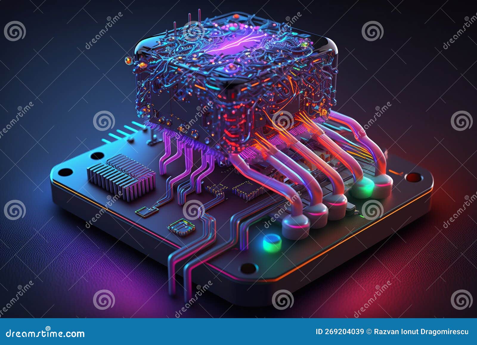 Neuroprocessor. an Abstract 3D Illustration of a Chip Processor with ...