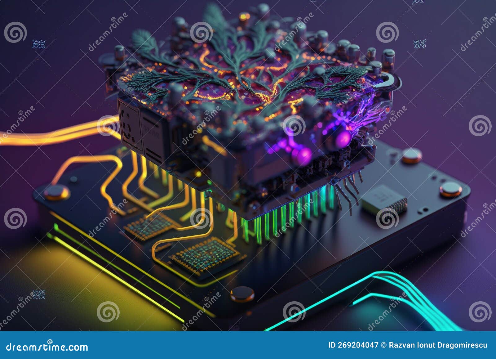 Neuroprocessor. an Abstract 3D Illustration of a Chip Processor with ...
