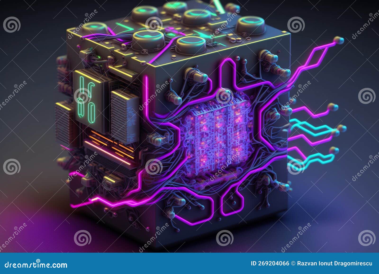 Neuroprocessor. an Abstract 3D Illustration of a Chip Processor with ...