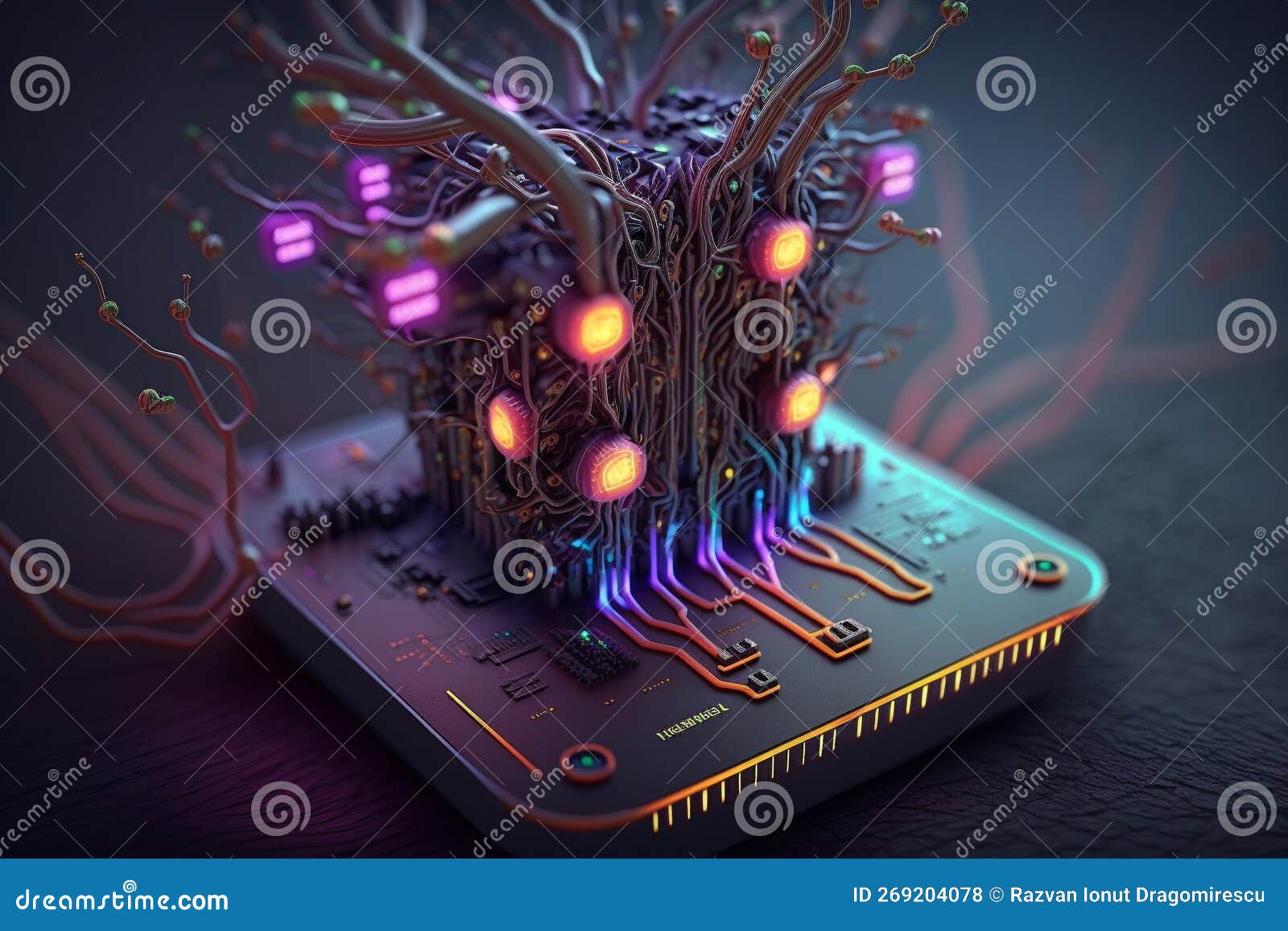 Neuroprocessor. an Abstract 3D Illustration of a Chip Processor with ...