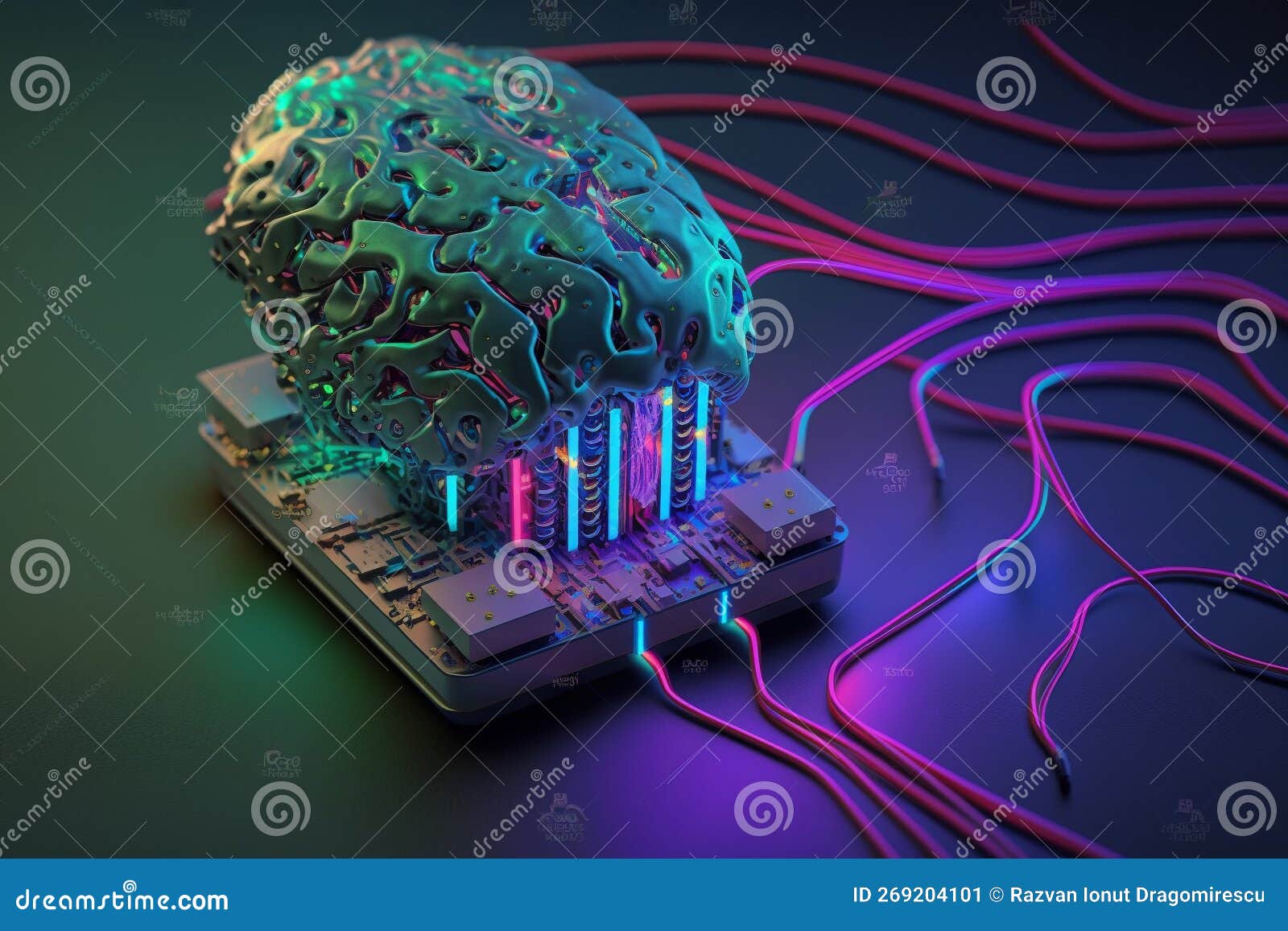 Neuroprocessor. an Abstract 3D Illustration of a Chip Processor with ...